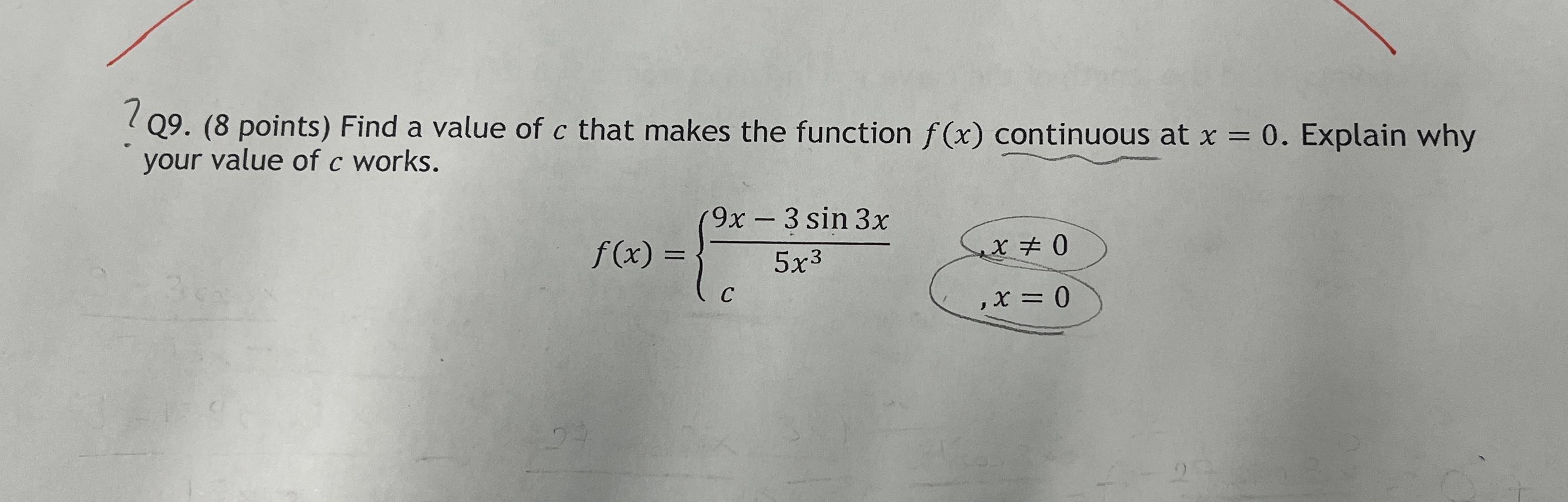 Solved ? ﻿Q9. (8 ﻿points) ﻿Find a value of c ﻿that makes the | Chegg.com
