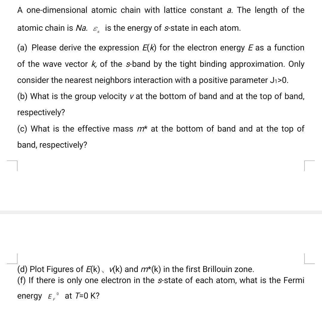 Solved A one-dimensional atomic chain with lattice constant | Chegg.com