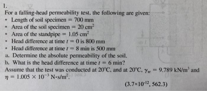 Solved For a falling-head permeability test, the following | Chegg.com