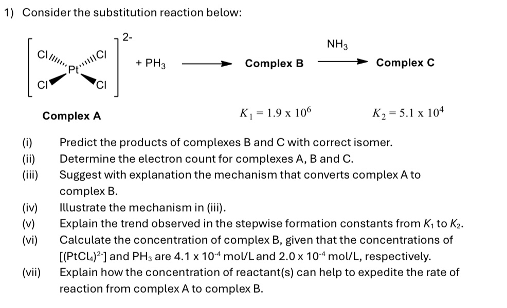 Solved Consider the substitution reaction below:Complex | Chegg.com