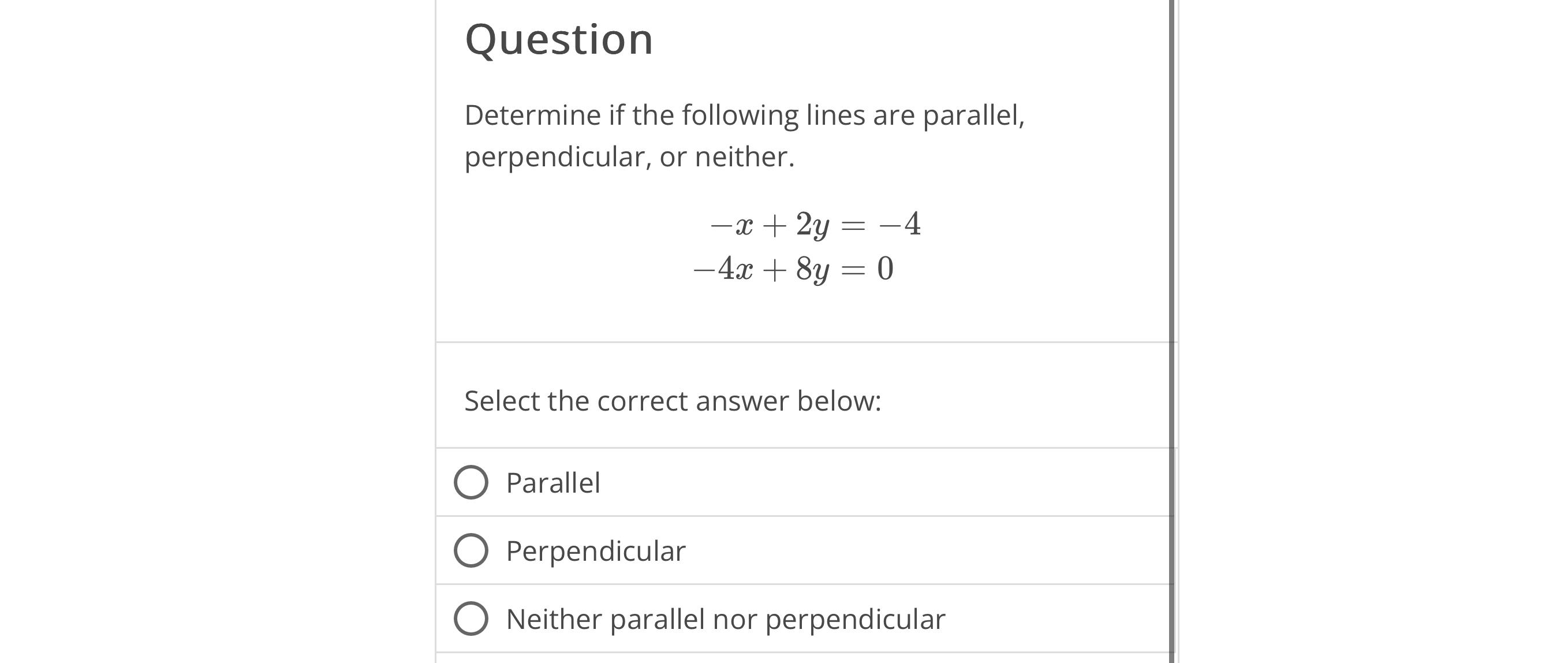 Solved QuestionDetermine if the following lines are | Chegg.com