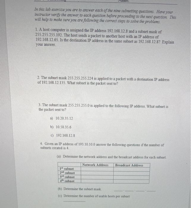 Solved In This Lab Exercise You Are To Answer Each Of The