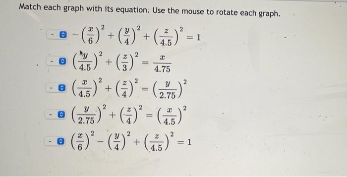 Solved Match each graph with its equation. Use the mouse to | Chegg.com