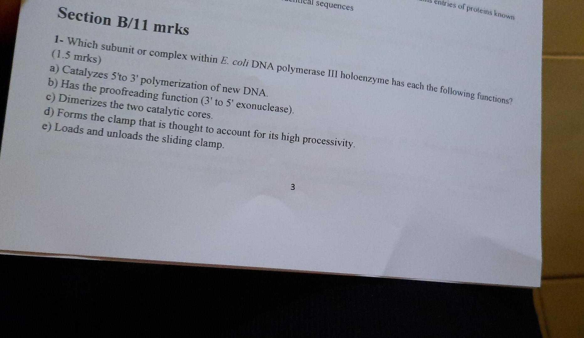 Solved Section B/11 mrks 1- Which subunit or complex within | Chegg.com