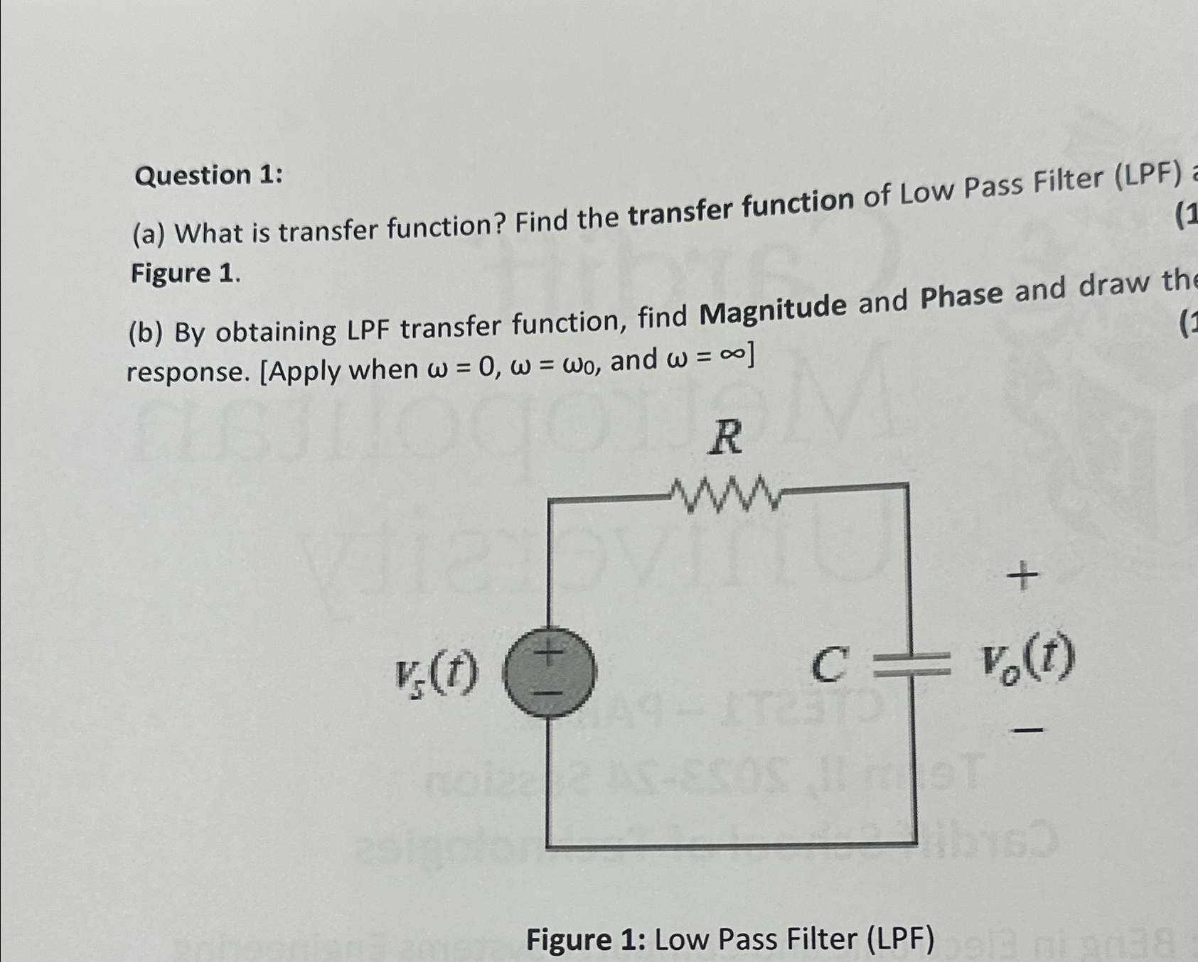 Solved Question 1:(a) ﻿What is transfer function? Find the | Chegg.com