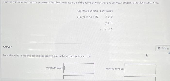 Solved Objective Function Constraints f(x,y)=4x+2yx≥0 y≥0 | Chegg.com