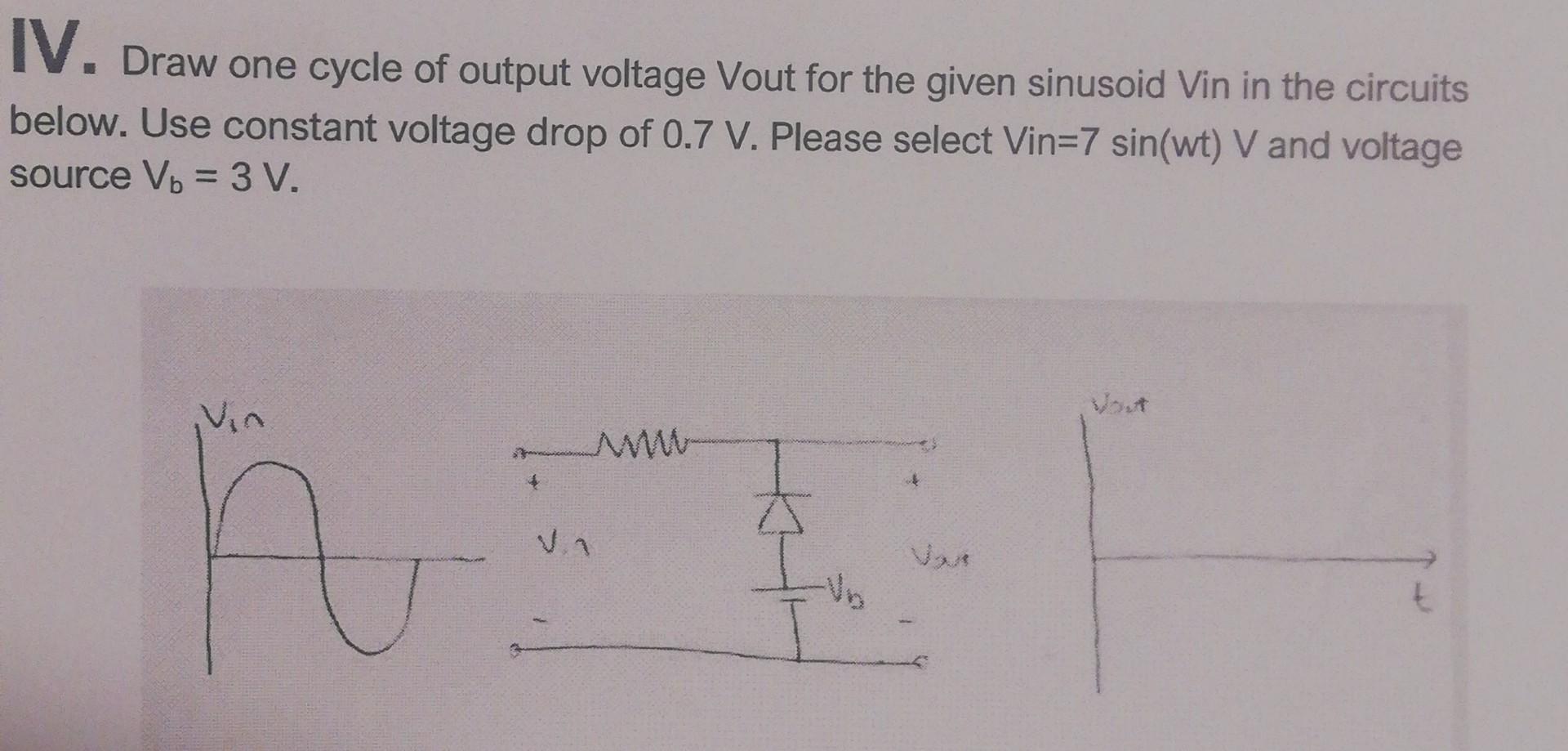 Solved V. Draw one cycle of output voltage Vout for the | Chegg.com