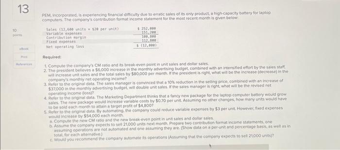 Solved 13 10 points eBook Print References PEM, | Chegg.com