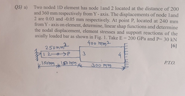 Solved Q5) ﻿a) ﻿Two noded 1D element has node 1 ﻿and 2 | Chegg.com