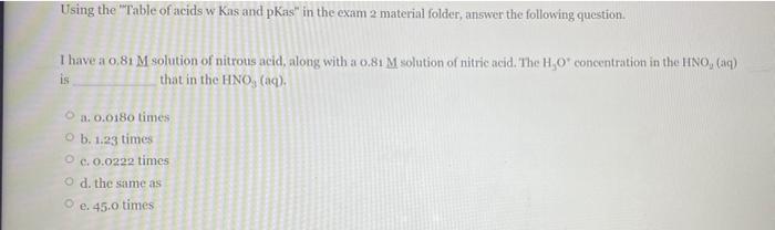 Solved Using the "Table of acids w Kas and pKas" in the exam | Chegg.com