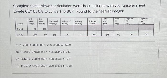 Solved Complete the earthwork calculation worksheet included | Chegg.com