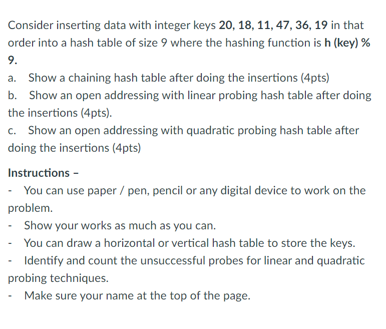 Solved Consider Inserting Data With Integer Keys