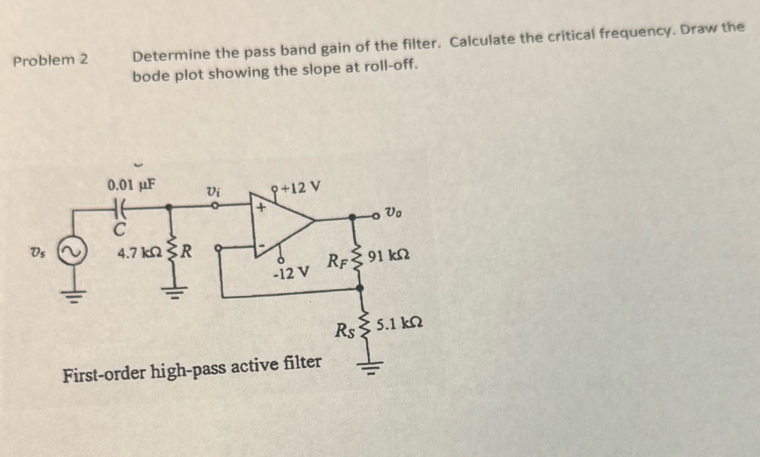 Solved Problem 2 ﻿Determine the pass band gain of the | Chegg.com