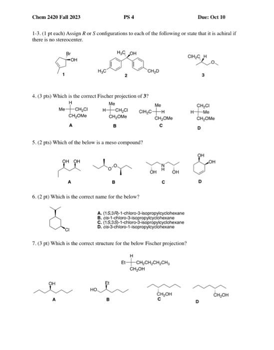 Solved 1-3. (1 pt each) Assign R or S configurations to each | Chegg.com