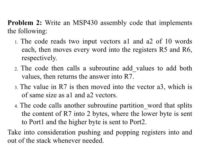 Problem 2 Write An Msp430 Assembly Code That 1145
