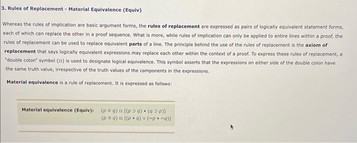 3. Rules of Replacement - Material Equivalence | Chegg.com
