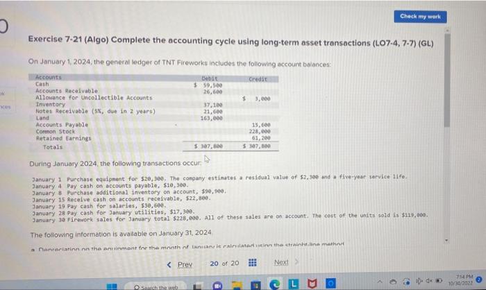 Exercise 7 21 Algo Complete The Accounting Cycle