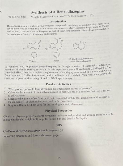 Solved Synthesis of a Benzodiazepine Pre-Lab Reading | Chegg.com