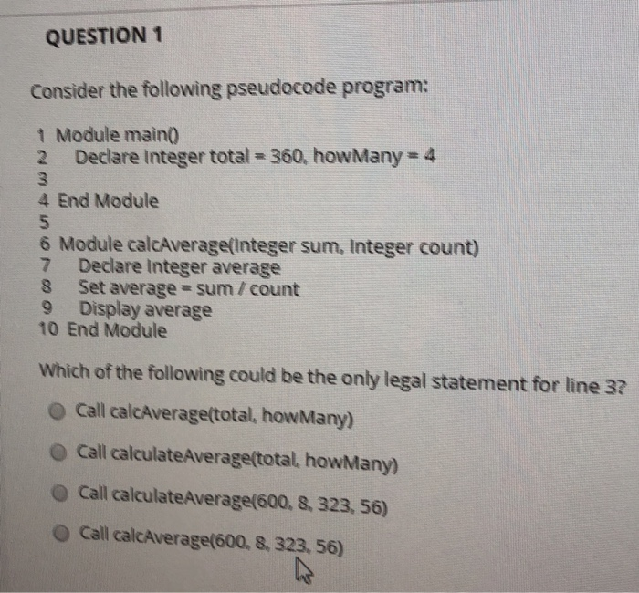 Solved QUESTION 1 Consider the following pseudocode program: | Chegg.com