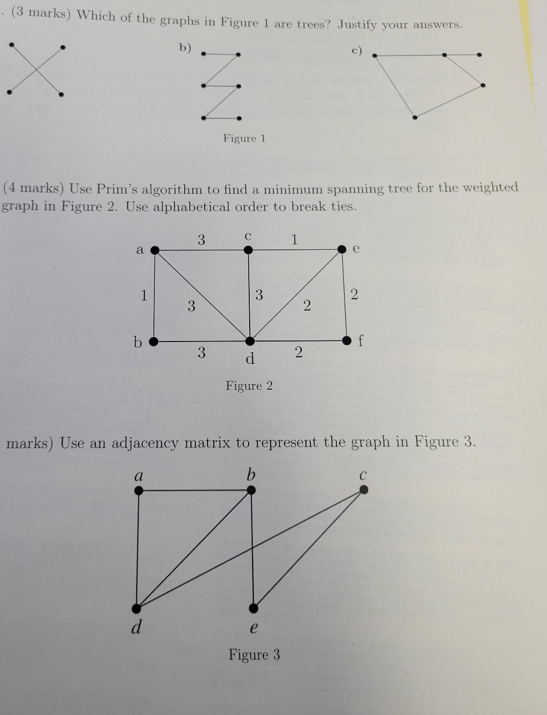 Solved (3 marks) Which of the graphs in Figure 1 are trees? | Chegg.com