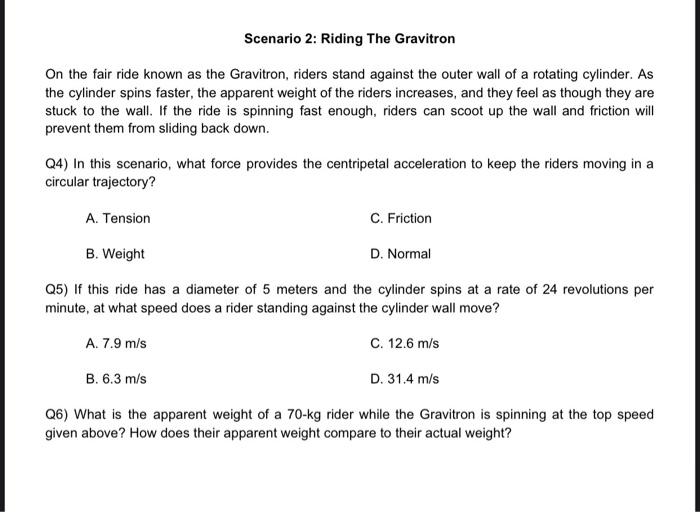 Solved Scenario 2: Riding The Gravitron On the fair ride | Chegg.com