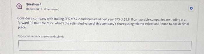 [Solved]: Consider a company with trailing EPS of ( $ 2.2