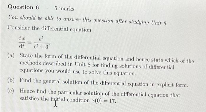 Solved Question 6 - 5 marks You should be able to answer | Chegg.com