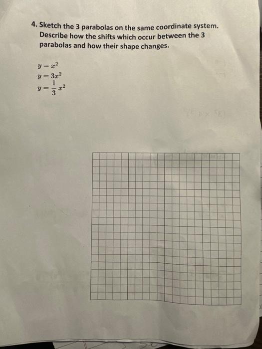 Solved 4. Sketch the 3 parabolas on the same coordinate | Chegg.com