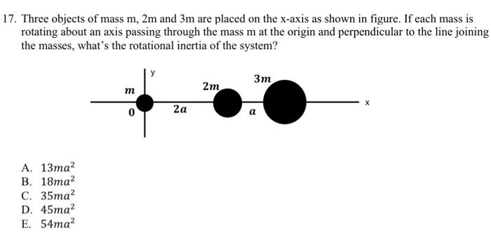 Solved 17. Three objects of mass m,2 m and 3 m are placed on | Chegg.com