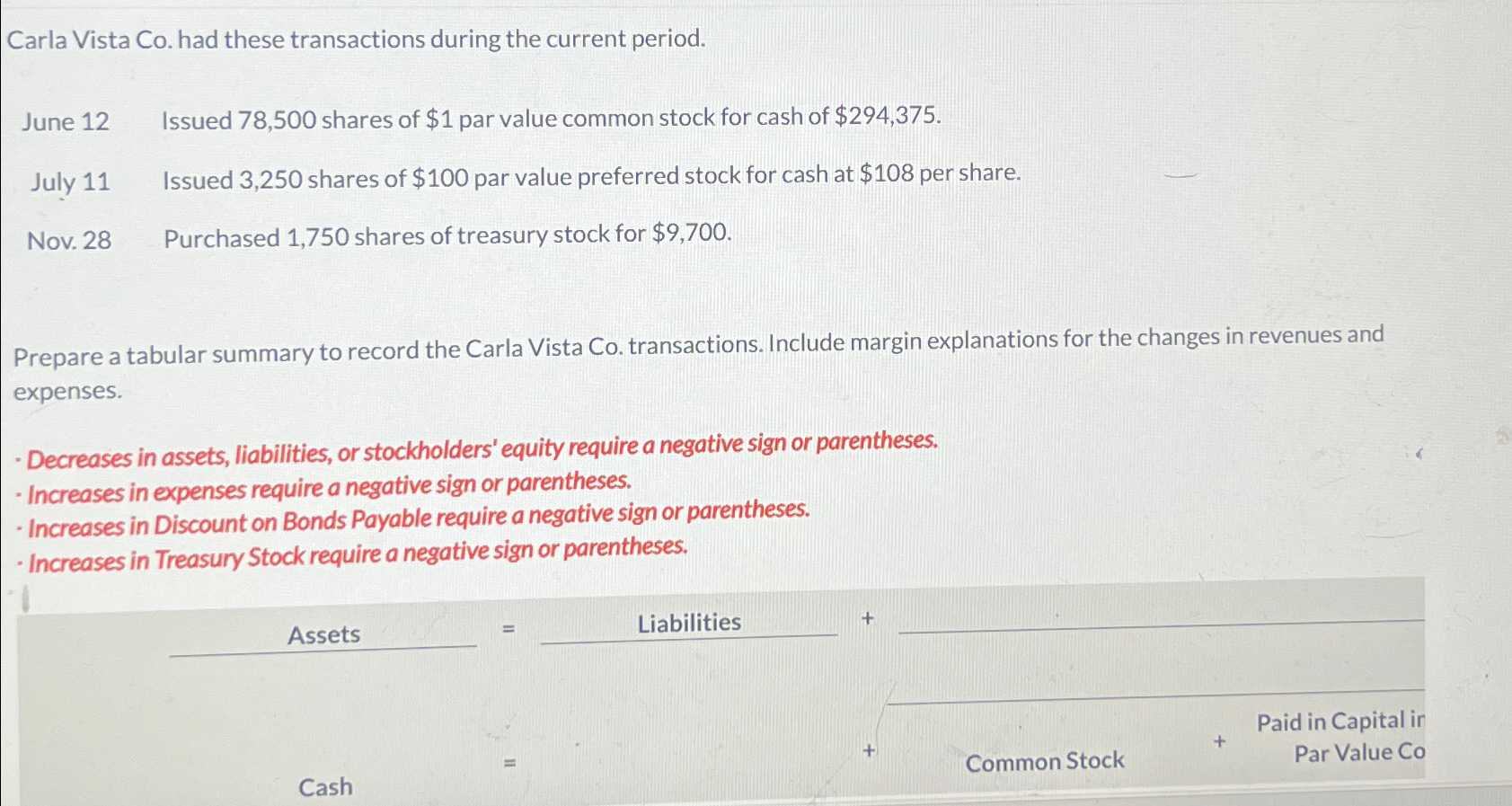 Solved Carla Vista Co. ﻿had these transactions during the | Chegg.com