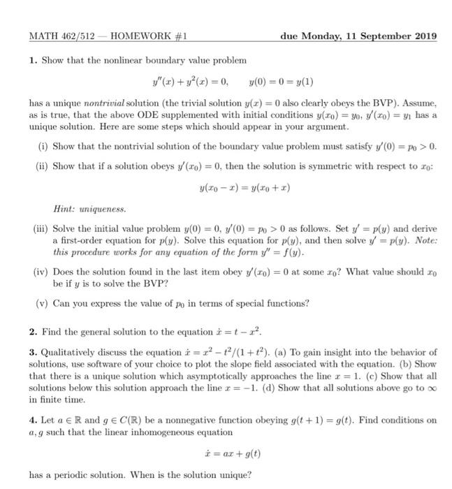 Solved 1. Show that the nonlinear boundary value problem | Chegg.com