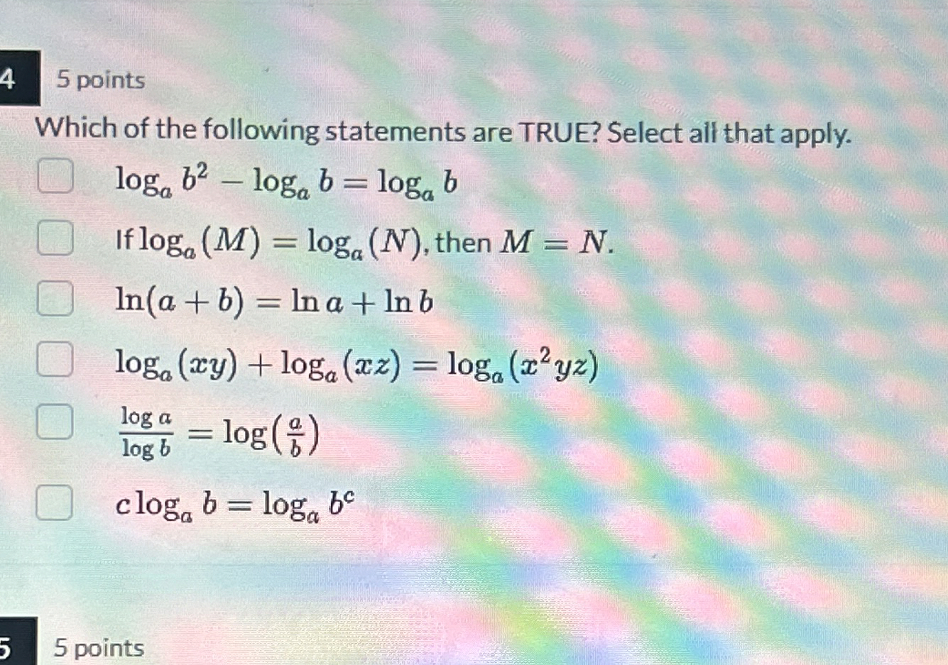 Solved 5 ﻿pointsWhich of the following statements are TRUE? | Chegg.com