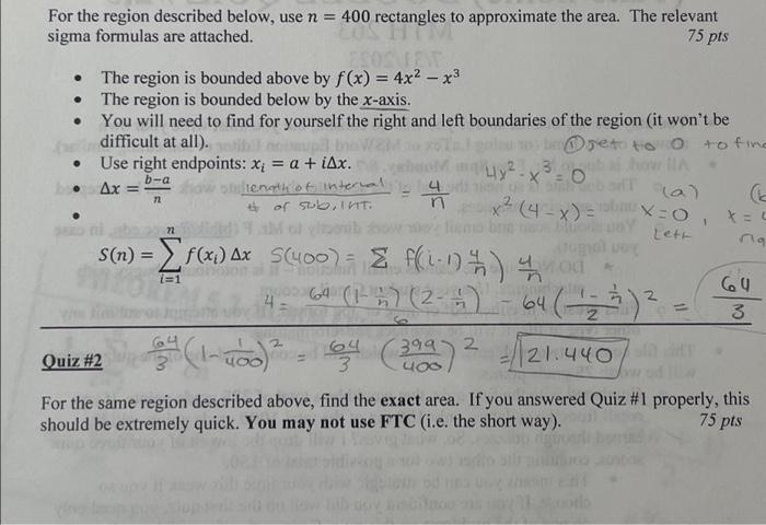 Solved use n = 400 rectangles to approximate the area. The | Chegg.com