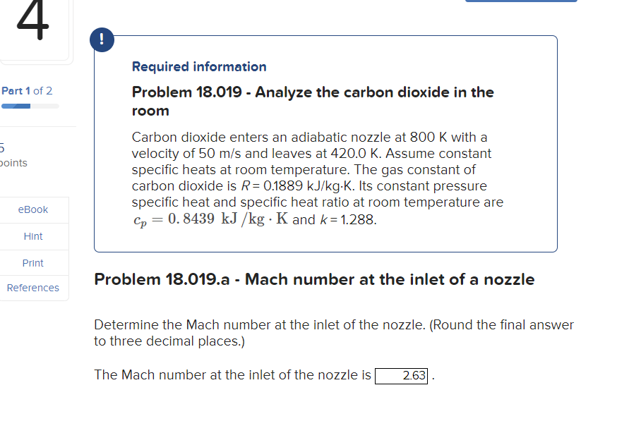 Solved Problem 18.019.a - ﻿Mach number at the inlet of a | Chegg.com