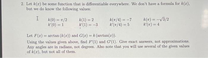 Solved 2. Let k(x) be some function that is differentiable | Chegg.com