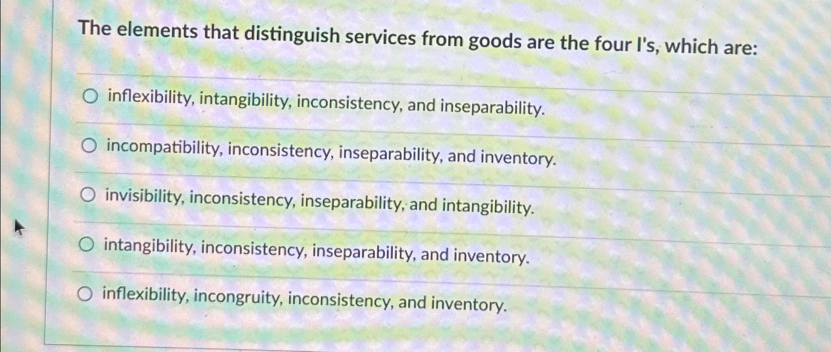 Solved The elements that distinguish services from goods are | Chegg.com