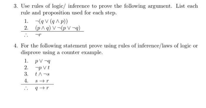 Solved 3. Use rules of logic/ inference to prove the | Chegg.com