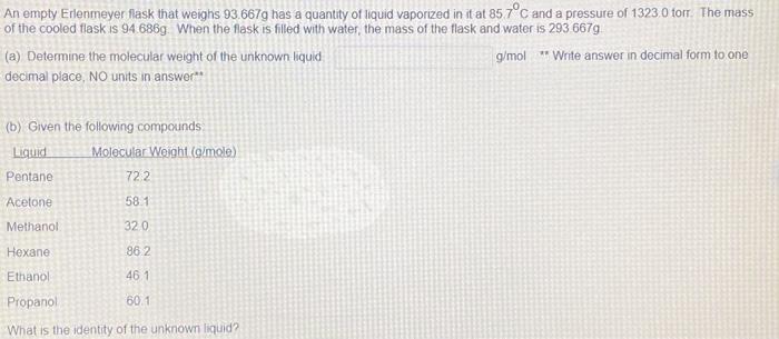 Solved An empty Erlenmeyer flask that weighs 93.667 g has a | Chegg.com