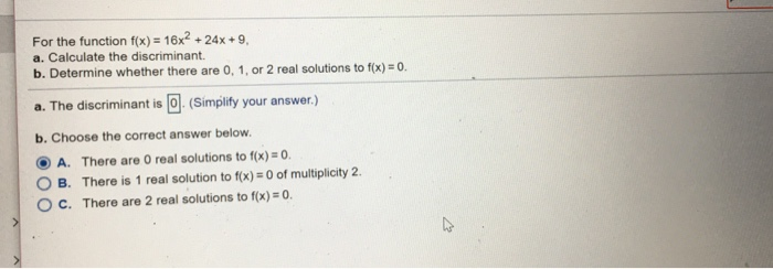 Solved For the function f(x) = 16x2 +24x + 9, a. Calculate | Chegg.com