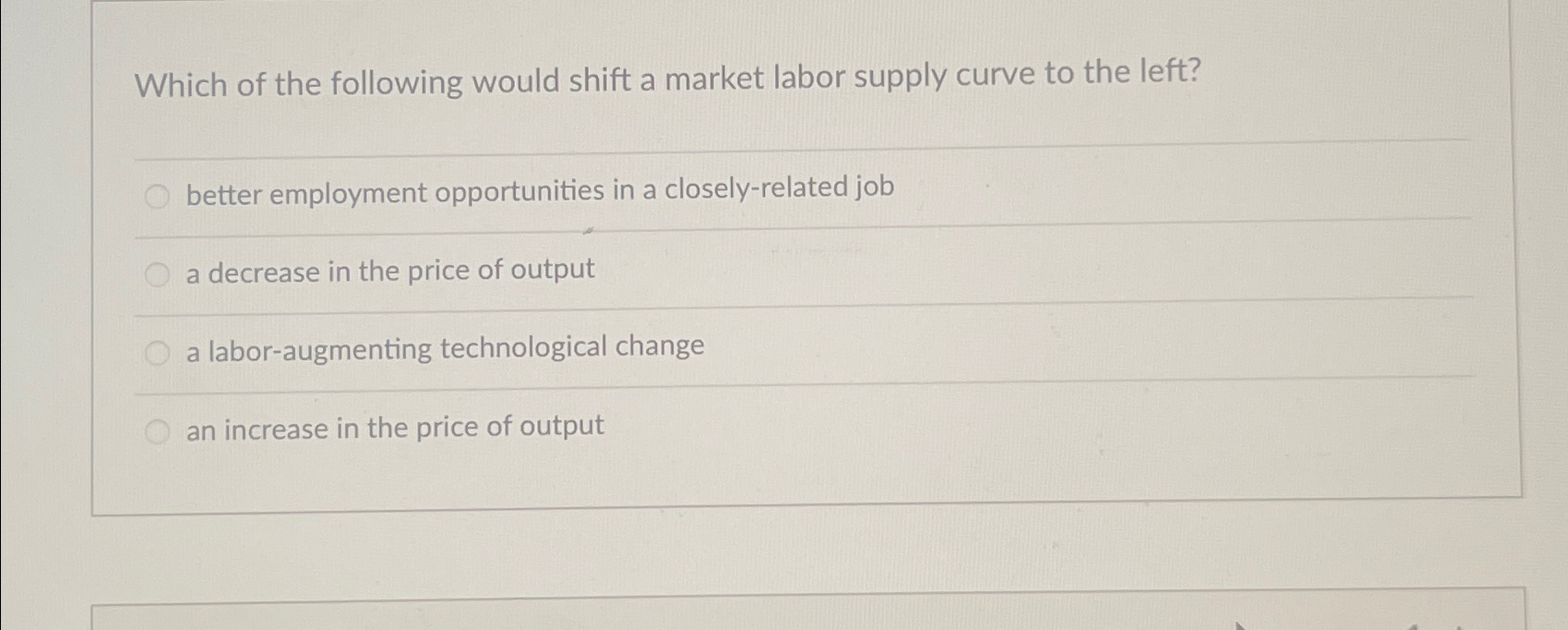 Solved Which of the following would shift a market labor | Chegg.com