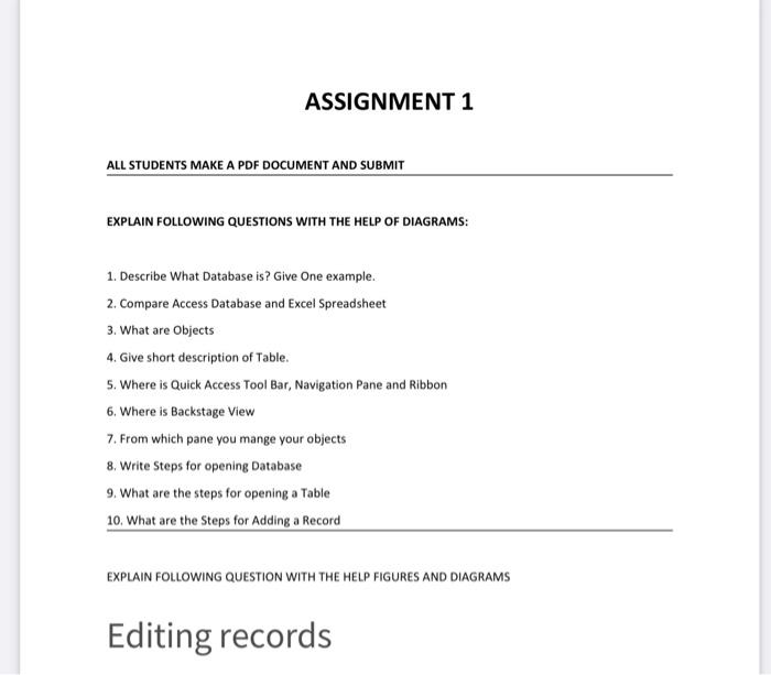 Solved ASSIGNMENT 1 ALL STUDENTS MAKE A PDF DOCUMENT AND | Chegg.com
