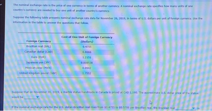 Solved The nominal exchange rate is the price of one | Chegg.com