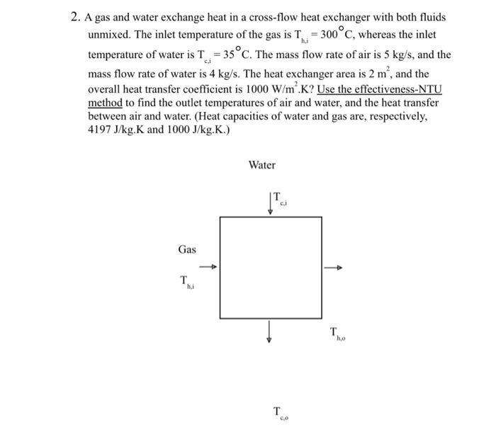 Solved 2. A gas and water exchange heat in a cross-flow heat | Chegg.com