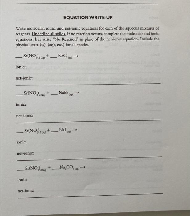 Solved EQUATIONWRITE-UP Write molecular, ionic, and | Chegg.com