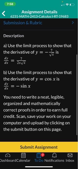 Solved a) Use the limit process to show that the derivative | Chegg.com