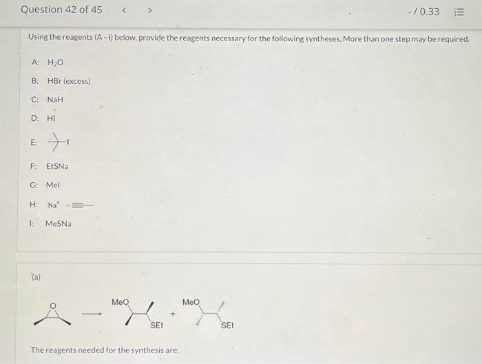 Using the reagents (A - 1 ) below, provide the | Chegg.com