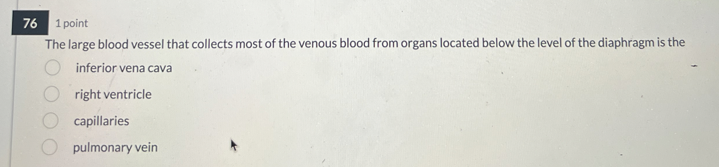 Solved 761 ﻿pointThe large blood vessel that collects most | Chegg.com