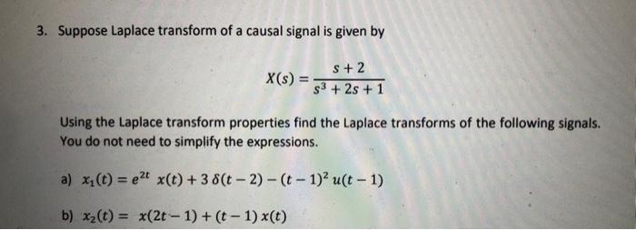 Solved 3. Suppose Laplace transform of a causal signal is | Chegg.com