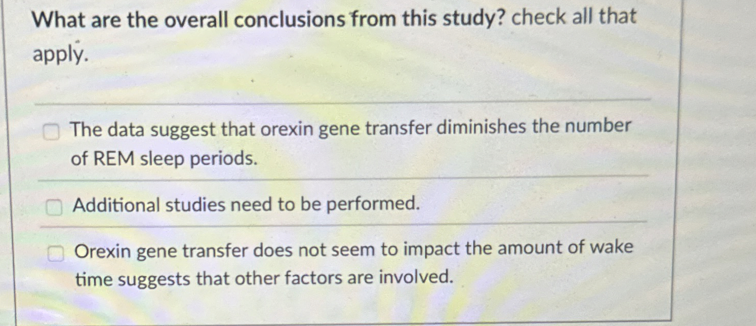 Solved What are the overall conclusions from this study? | Chegg.com