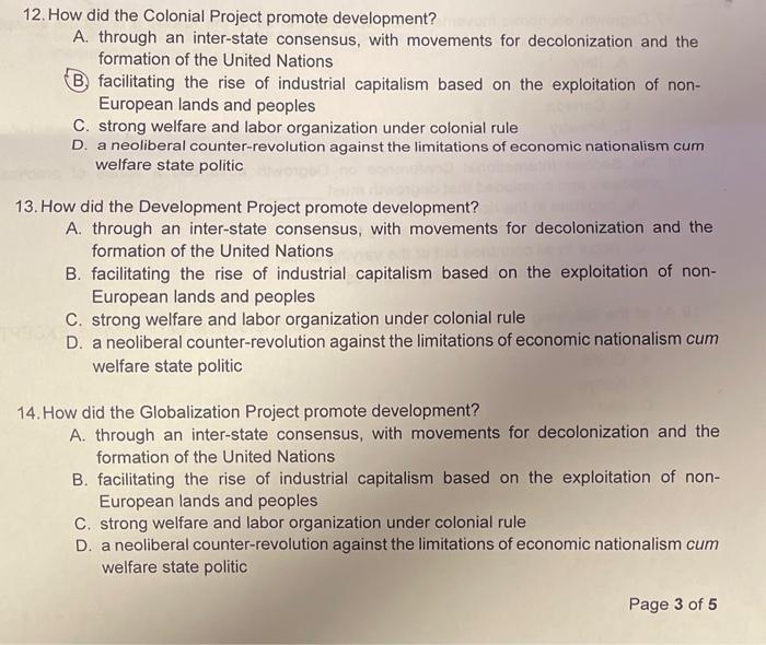 12. How did the Colonial Project promote development? | Chegg.com